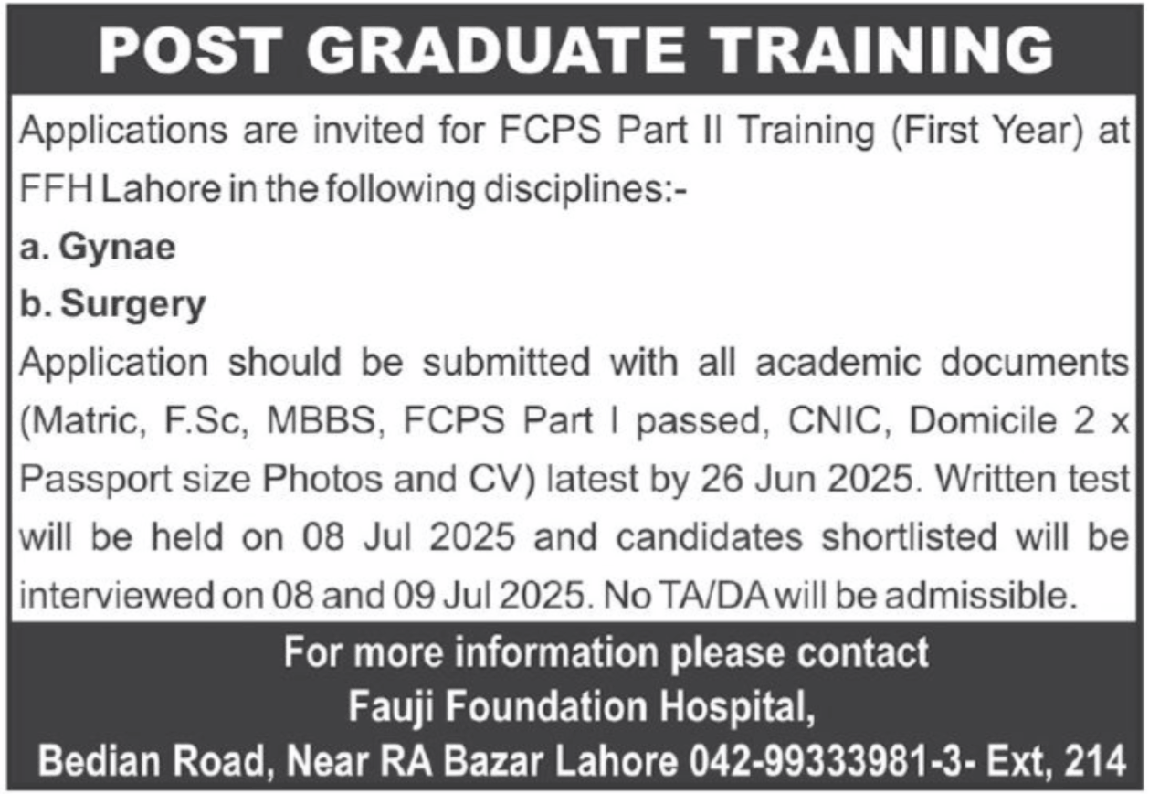 FCPS Part II Trainee (Surgery) Job in Pakistan - ThePakEdu